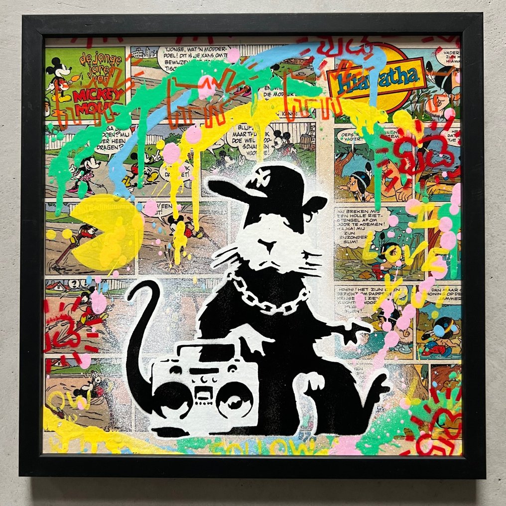 Koen Betjes (XXI) - Banksy’s Ghetto Rat x PopArt (mdf + framed) - Catawiki