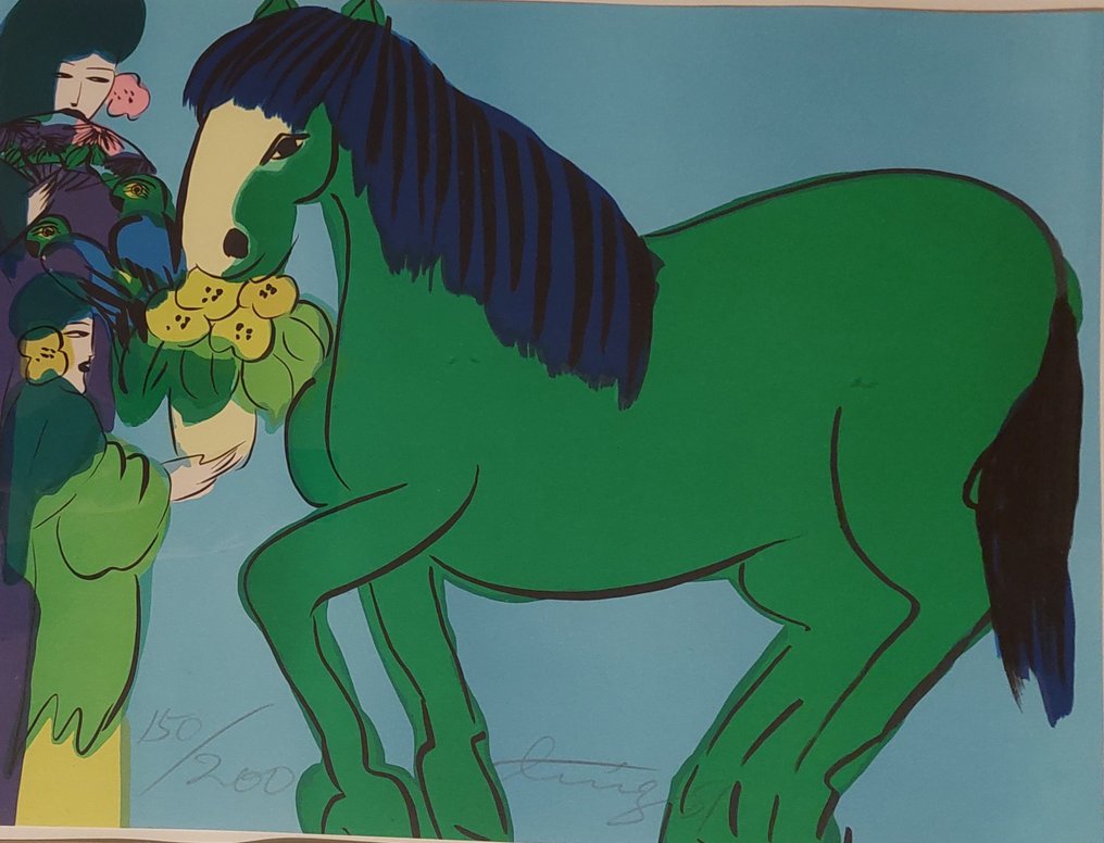 Walasse Ting - Green horse, Two Geishas - Catawiki