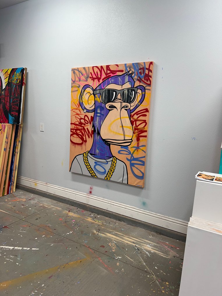 Dillon Boy (1979) - HUGE Painting DBoy vs Bored Ape Yacht Club BAYC Purple Bape w Gold Chain and ...