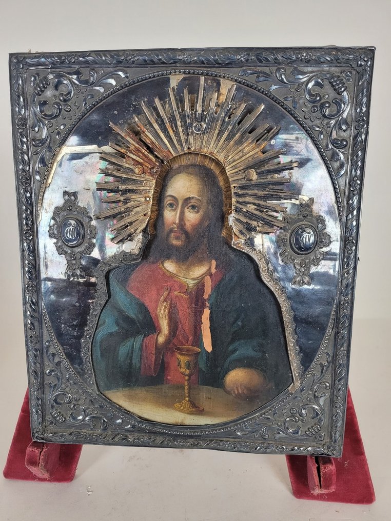 Ikone - Christus Pantokrator - Holz, Silber - Catawiki