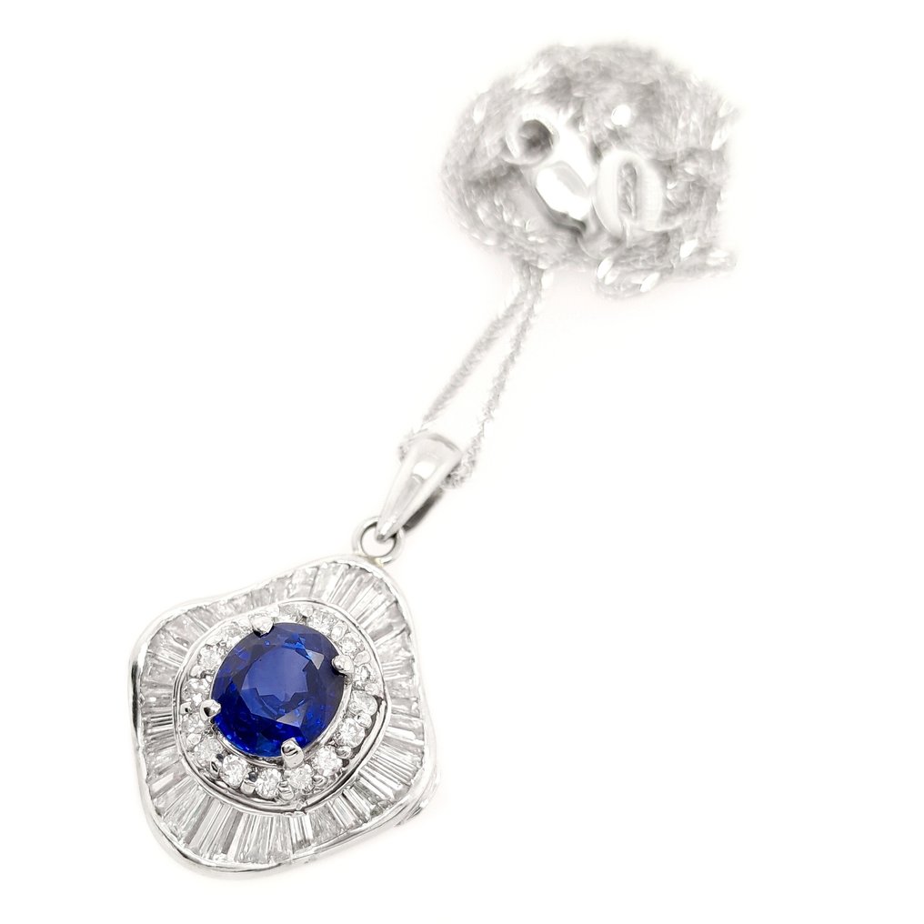 2.24 ctw - 1.21ct Natural Sapphire and 1.03ct Natural Diamonds - IGI Report - Platino - Collar ...