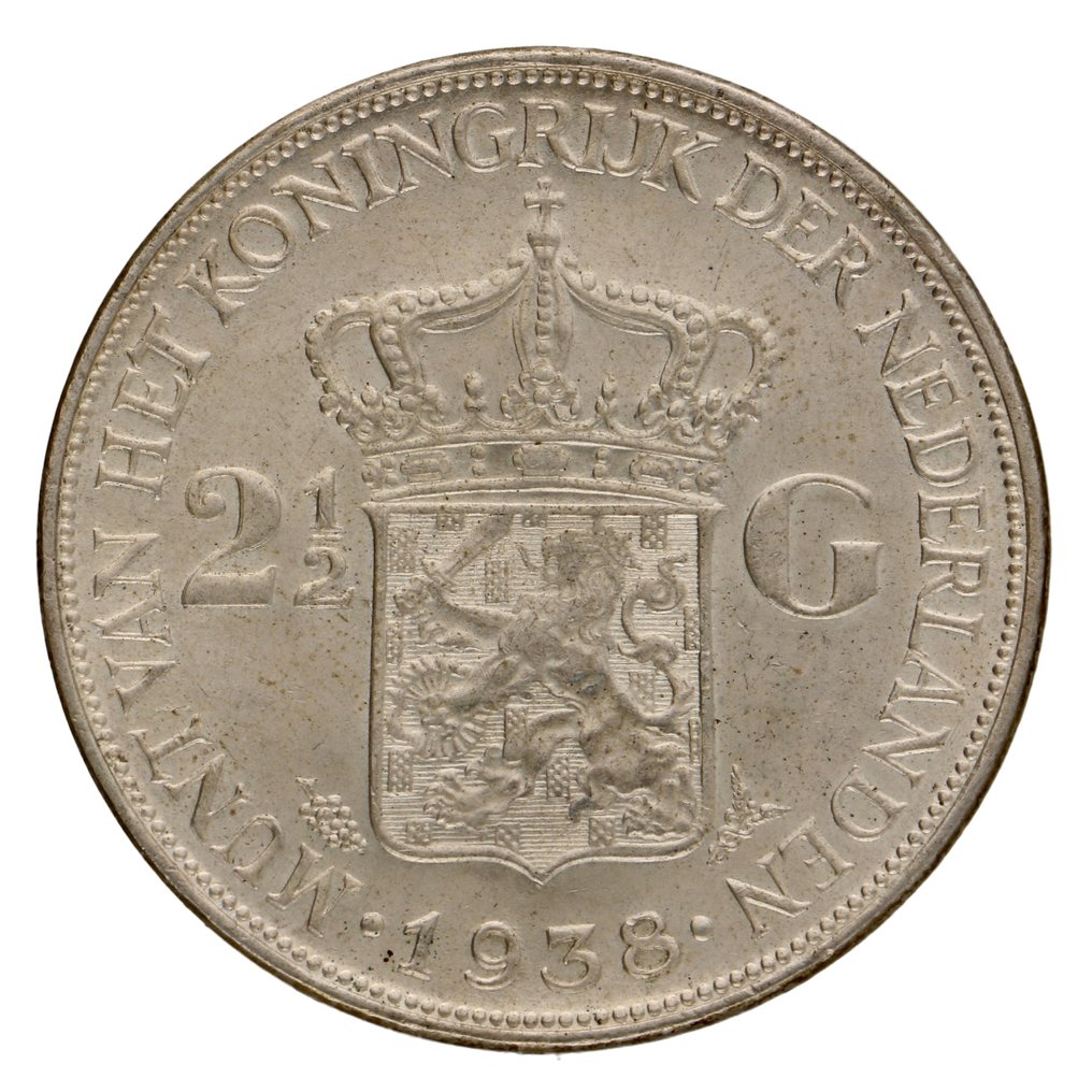 Nederland. Wilhelmina (1890-1948). 2 1/2 Gulden 1938 - "Grof Haar" - Prachtig - Catawiki