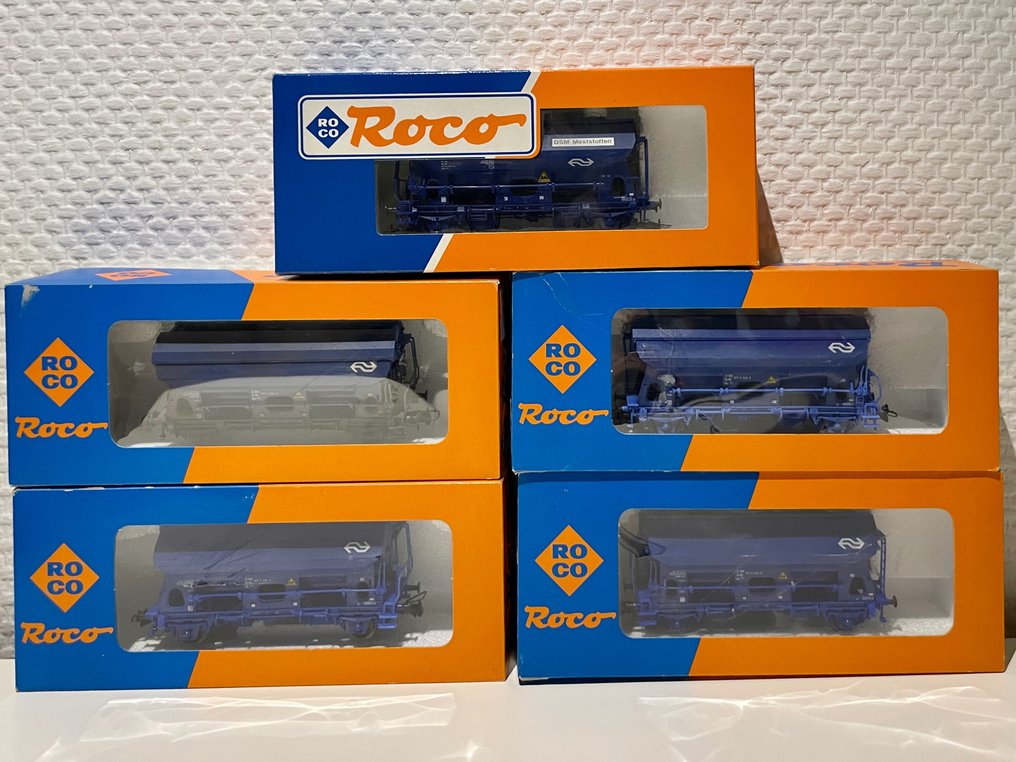 Roco H0 - 46426/-429 - Modeltog godsvogn sæt (5) - Blå bevægelige ...