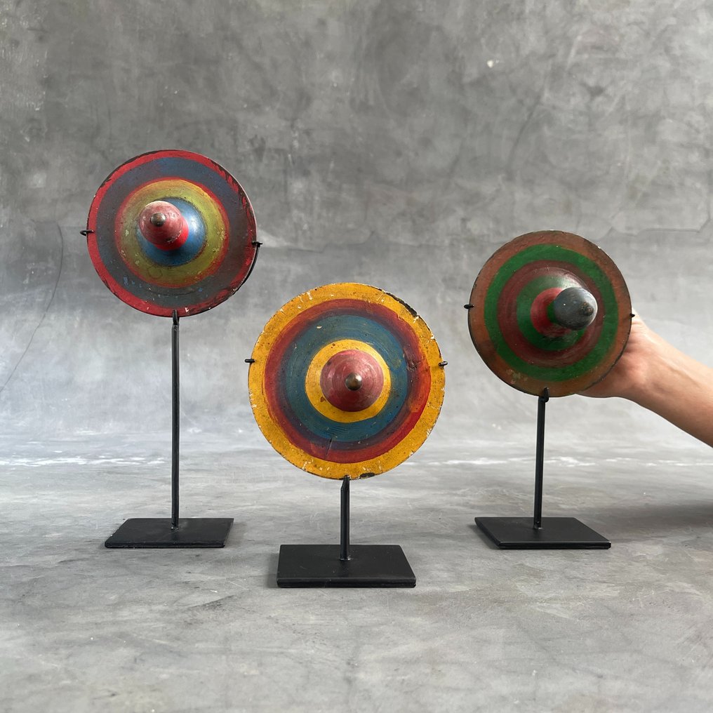 NO RESERVE PRICE - Spinning tops (3) - gasing - Wood, Iron - Spinning ...