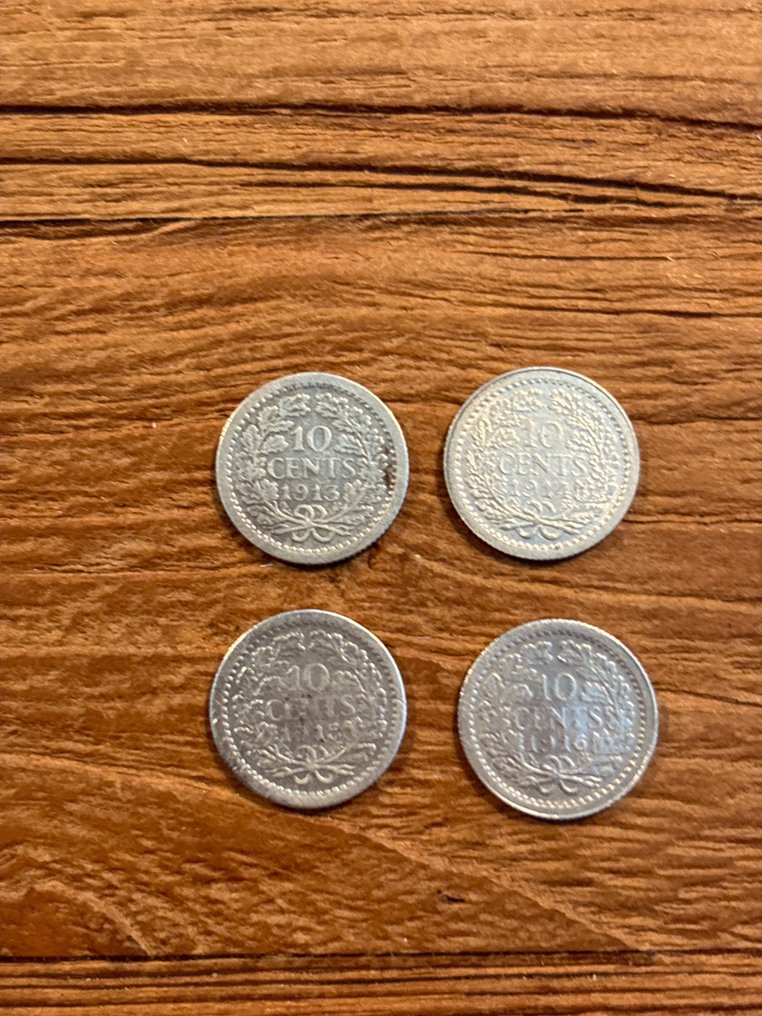 Netherlands. Wilhelmina (1890-1948). 10 Cents 1913/1914/1915 en1916 - Catawiki