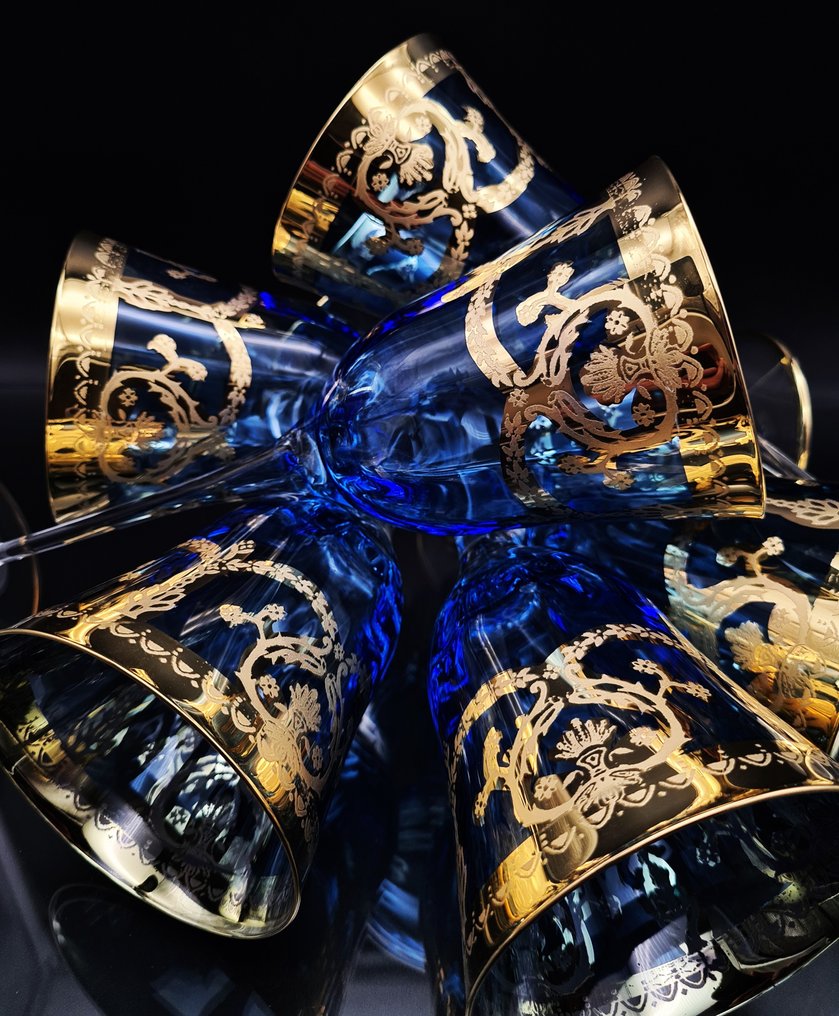 Chalice (6) - Roma hand decored - .999 (24 kt) gold, Crystal - Catawiki