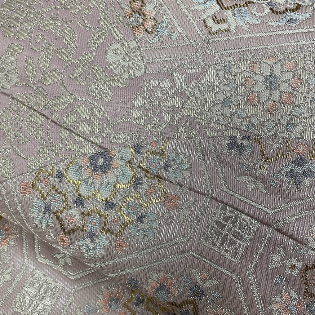 Fukuro Obi - Floral Harmony Pattern - Pure Silk with 24K Gold Thread ...