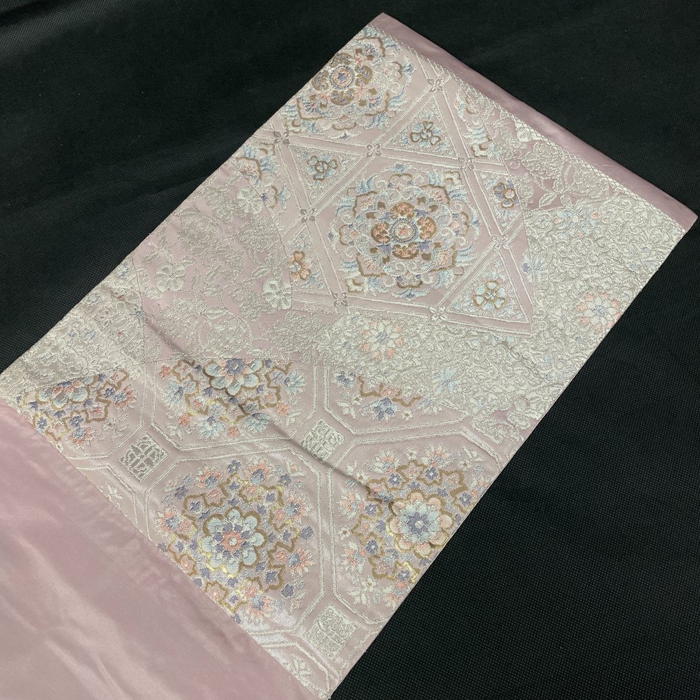 Fukuro Obi - Floral Harmony Pattern - Pure Silk with 24K Gold Thread ...