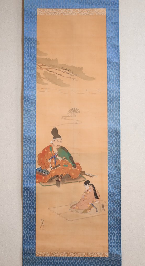 Hanging scroll - Japanese painting - Samurai - father and son farewell - Kodama Teruhiko 児玉輝彦 ...