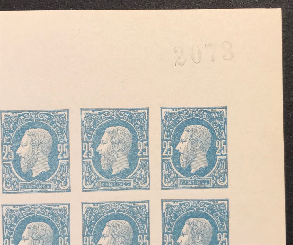 Belgian Congo 1886 - Leopold II in profile to the left - 25c imperforated Lenoir sheet - OBP 3 ...