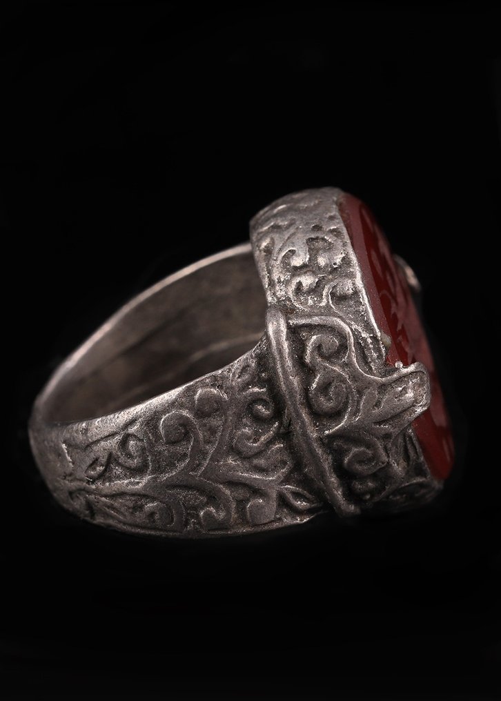 Ottoman Empire Silver-metal Ring with Red Hardstone Intaglio with a ...