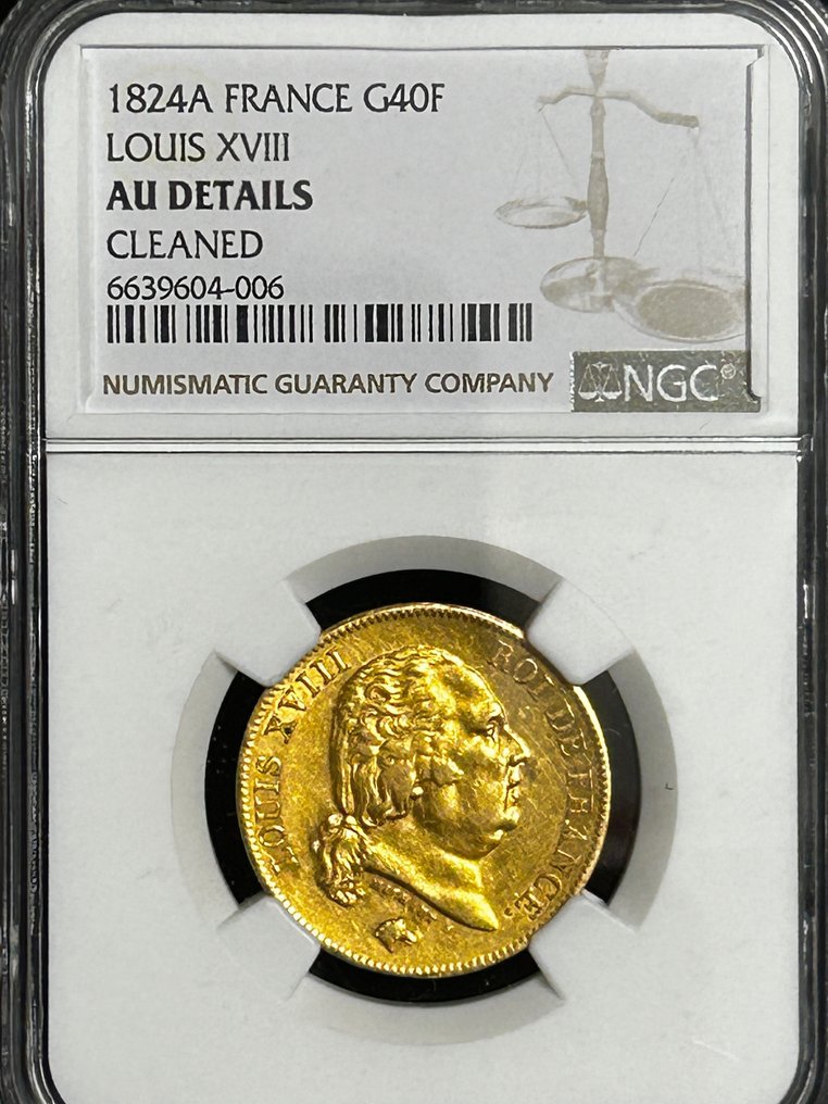 Frankrijk. Louis XVIII (1814-1824). 40 Francs 1824-A, Paris - AU Details Cleaned - Catawiki