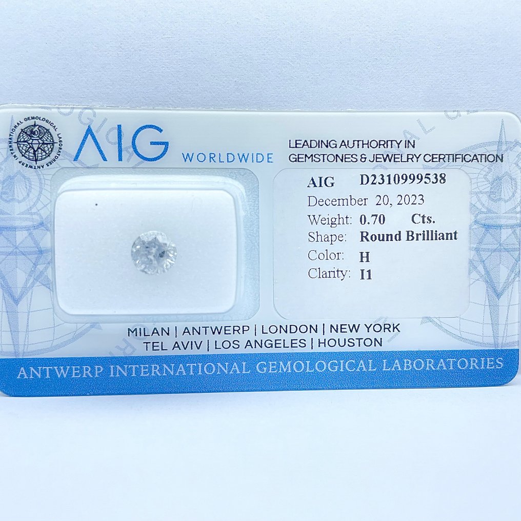 1 pcs Diamond - 0.70 ct - Round - H - I1, No Reserve Price! - Catawiki