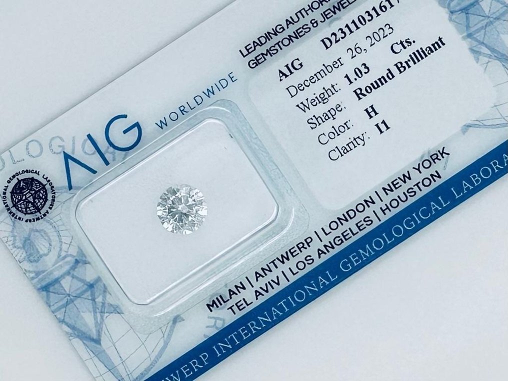 1 pcs Diamant - 1.03 ct - Brillant, Rond - H - I1 - Catawiki