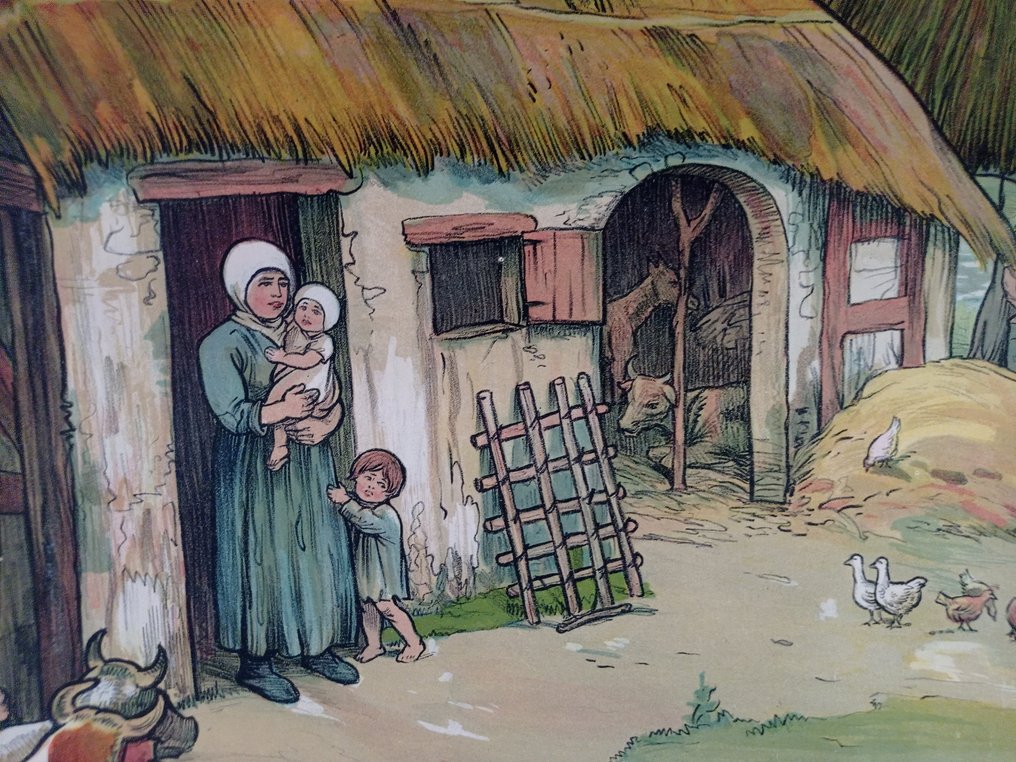 Aug. Bossaerts - Koulun kartta (2) - Twee oude historische schoolplaten Vaderlandse Geschiedenis ...