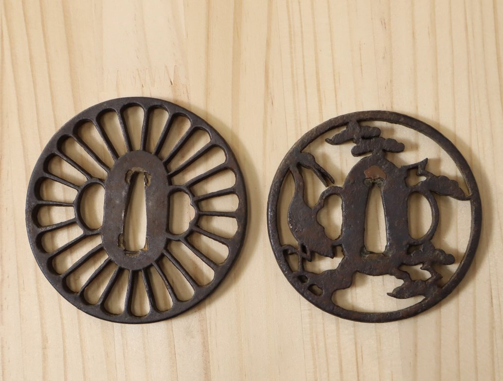 Sword guard - Iron - Round Tsuba Sword Fitting Pair with Openwork ...