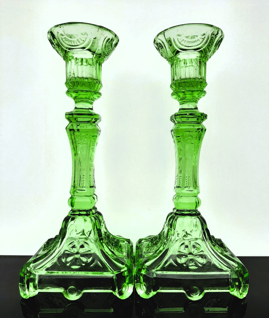 Glashütte Fenne - Art Nouveau kandelaars 'Carré' - Candlestick - Glass ...