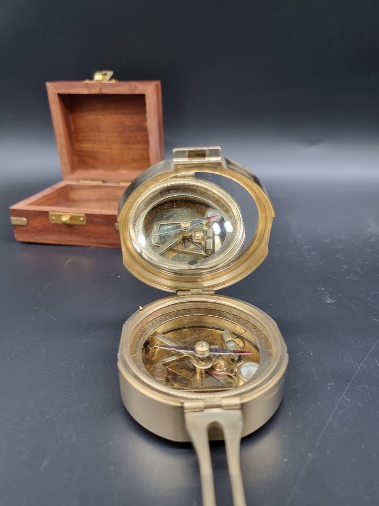 Compass Brass Wood Level Compass With Mirror And Box Catawiki