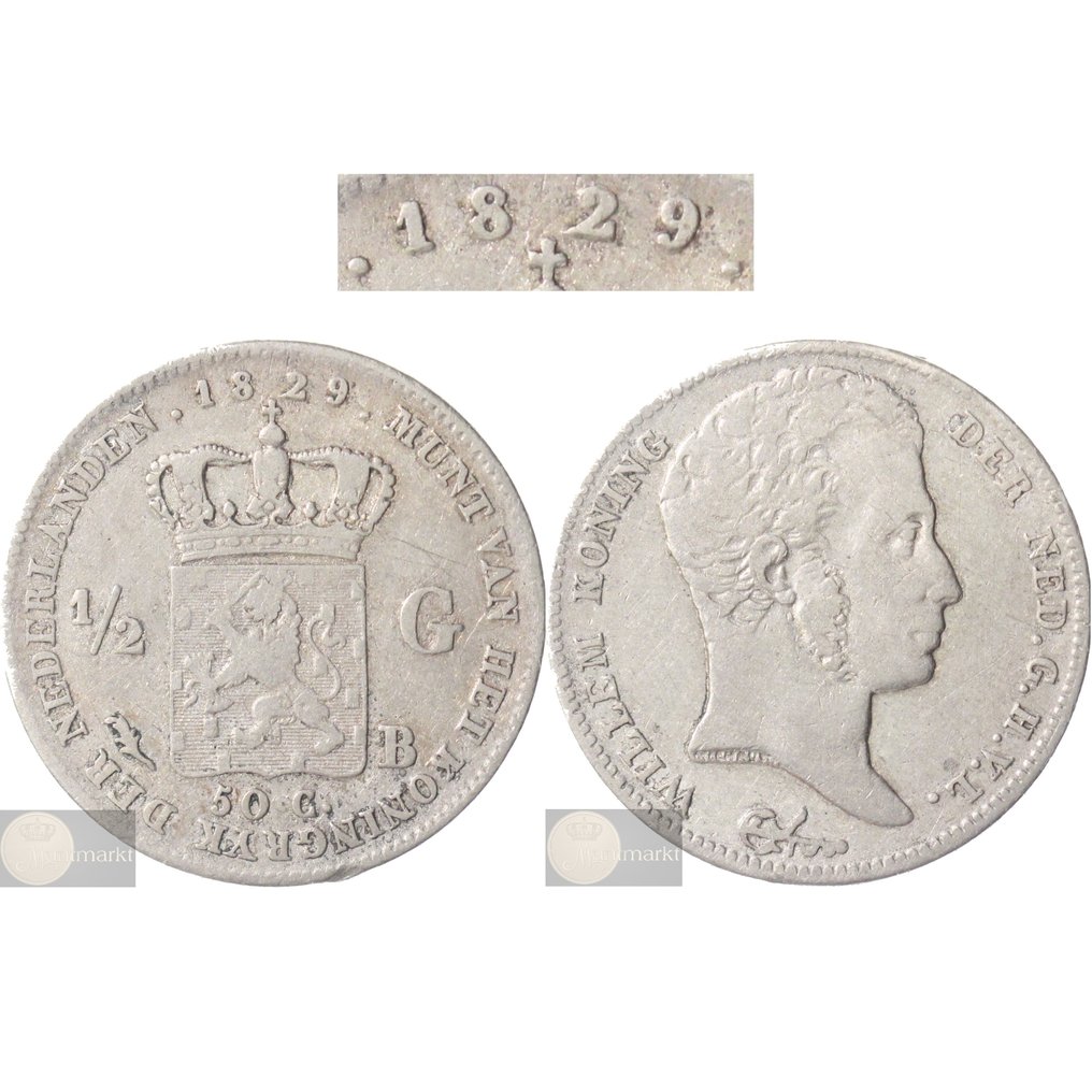 United Kingdom of the Netherlands. Willem I. ½ Gulden 1829 over 1823 ...