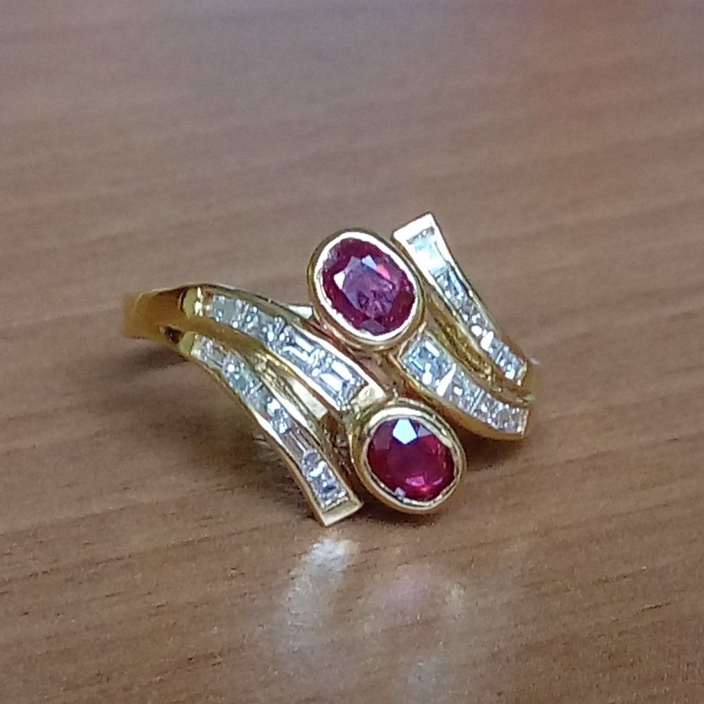 .750 (18 karaat) Goud - Ring Robijnen - Diamant - Catawiki