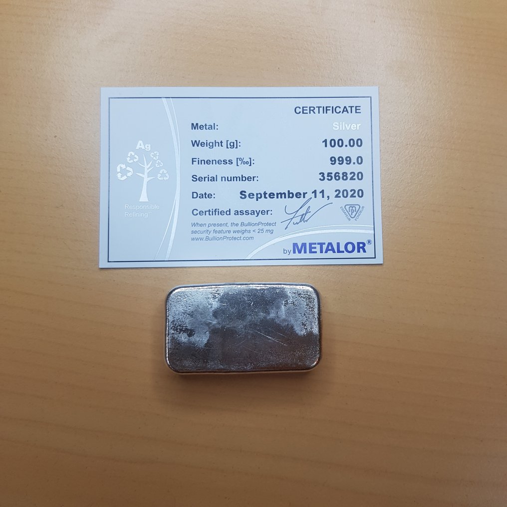 400 grams, (4 x 100 grs) - Silver .999 - Metalor - With certificate ...