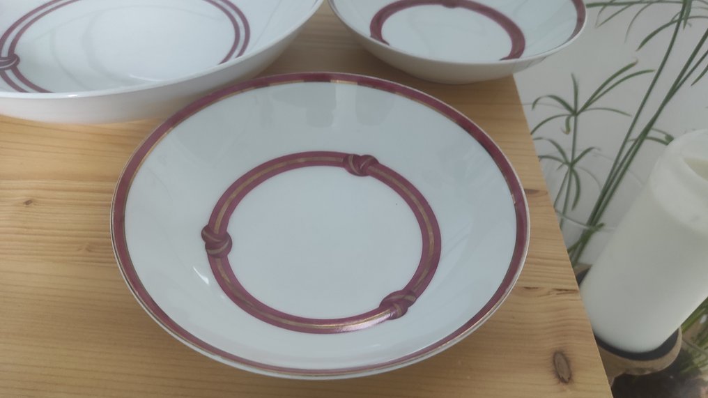 Christofle Christofle - Table service (4) - Red ribbon - Porcelain ...