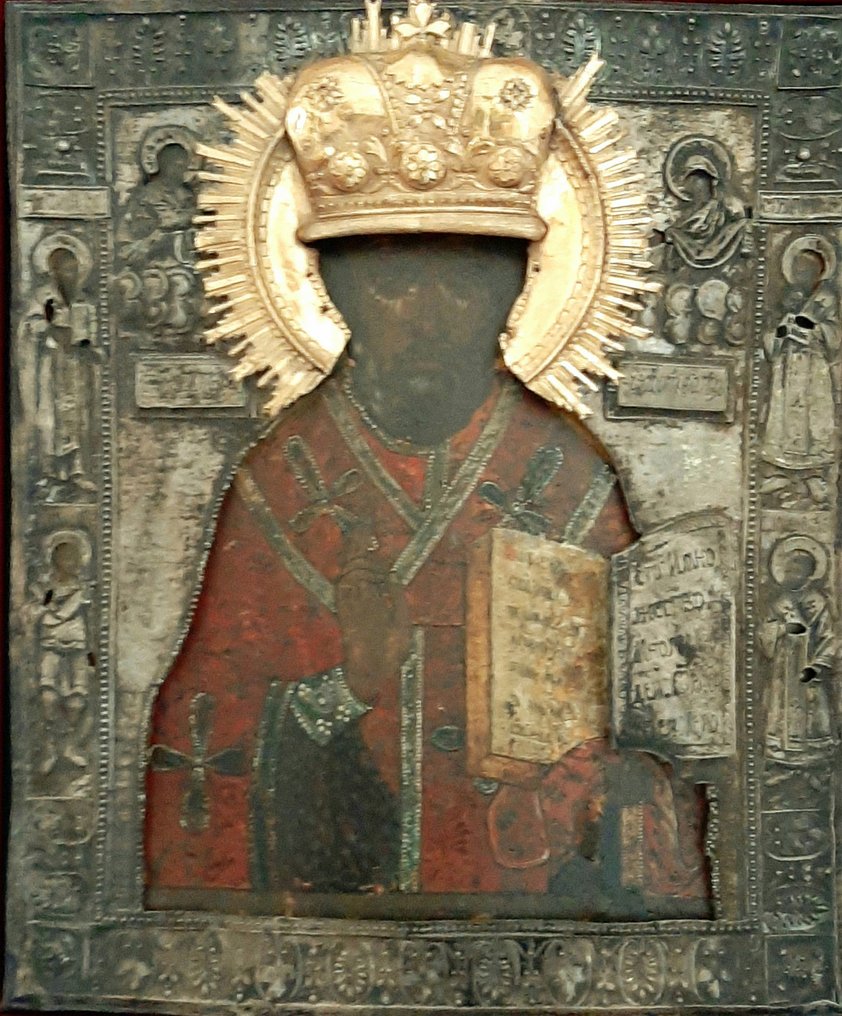 Icona, San Nicola - Argento, Bronzo dorato, Legno, - Segni di analisi ...