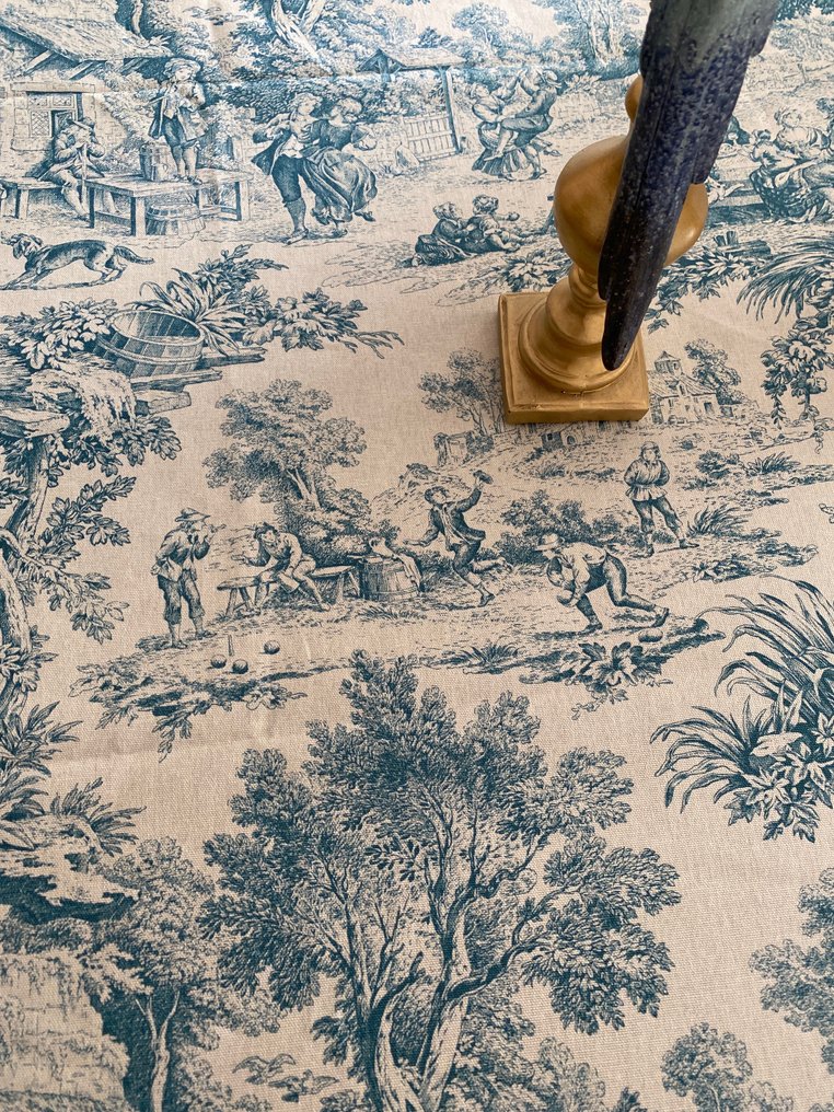 large and elegant turquoise toile de jouy tablecloth - Tablecloth - 290 ...