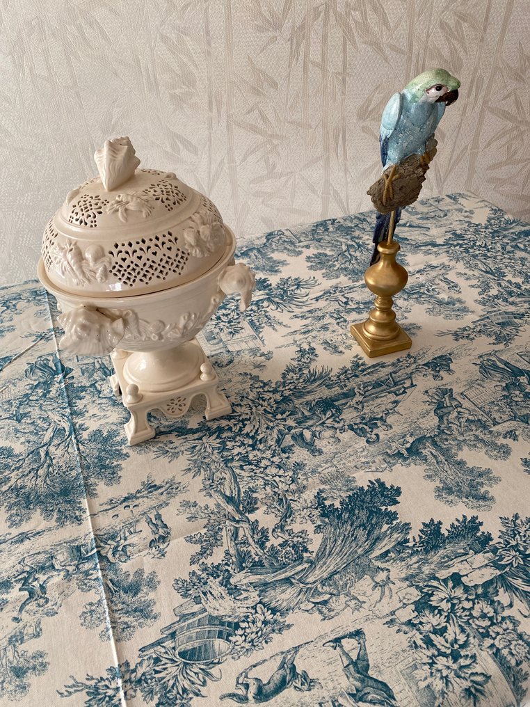 large and elegant turquoise toile de jouy tablecloth - Tablecloth - 290 ...