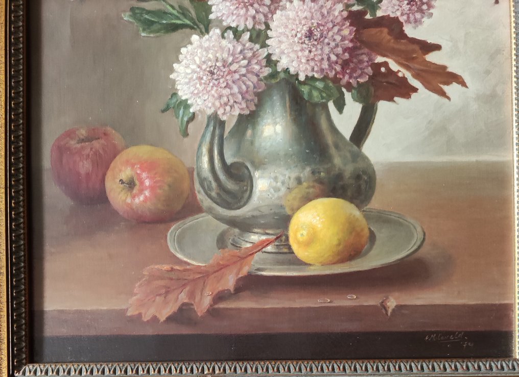 Eduard Pieter Moleveld 1946 Chrysanten In Tinnen Pot Met Fruit Catawiki