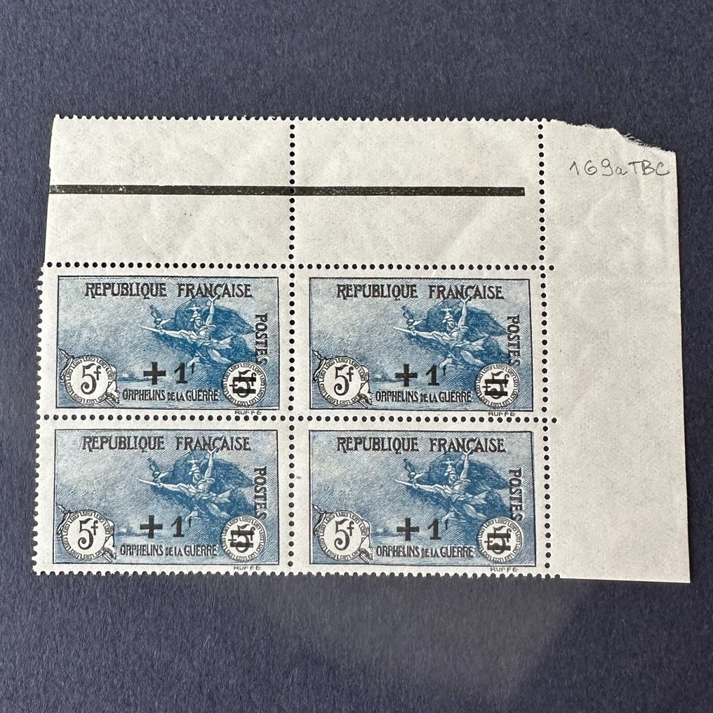 France - Y&T 169a "Orphelins surchargés 5fr+1fr" bloc 4 bdf NEUF ** TB ...