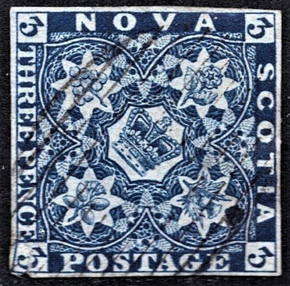 Nova Scotia 1851 - 3p Blue Heraldic flowers of UK - Y&T 2 - Catawiki