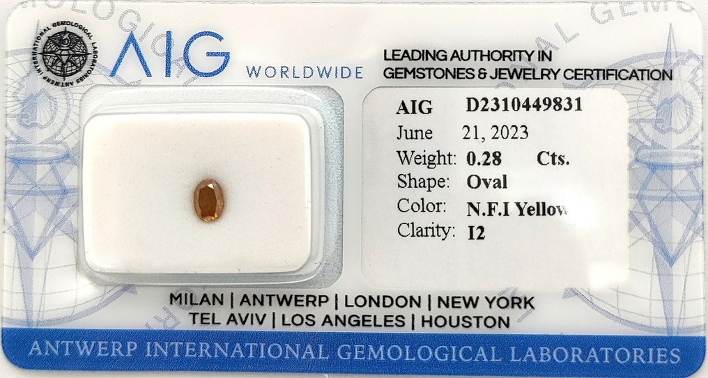 Diamond - 0.28 ct - Oval - Fancy Intense Yellow - I2 *NO RESERVE PRICE* - Catawiki