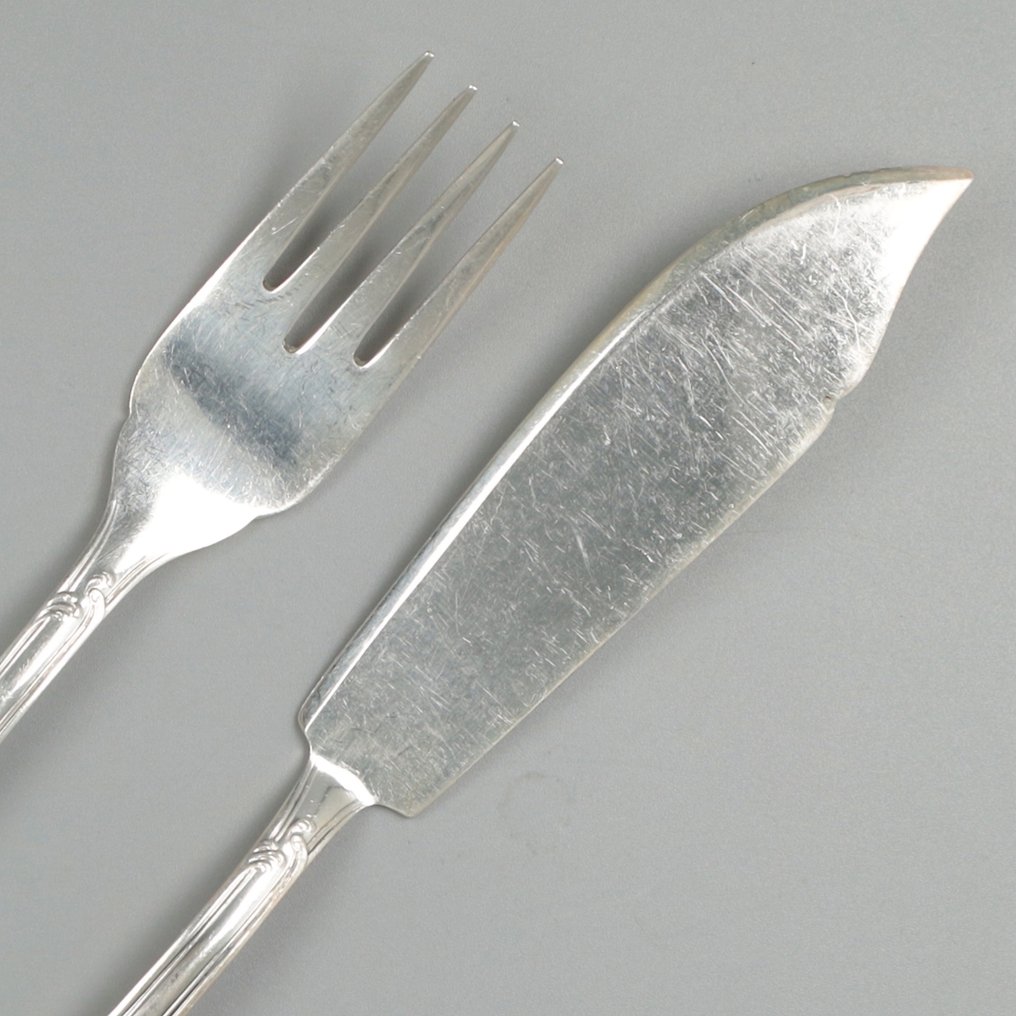 Fish cutlery ''Art Nouveau'' (12) - .835 silver - Otto Kaltenbach ...