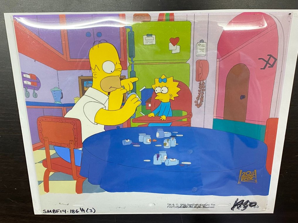The Simpsons - Original animation cel of Homer and Maggie, with copy ...