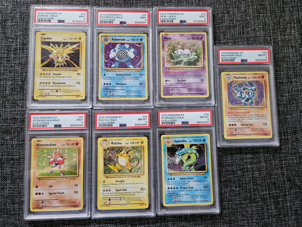 Pokémon - 7 Graded card - Evolutions - Zapdos, Machamp, Raichu, Mew ...