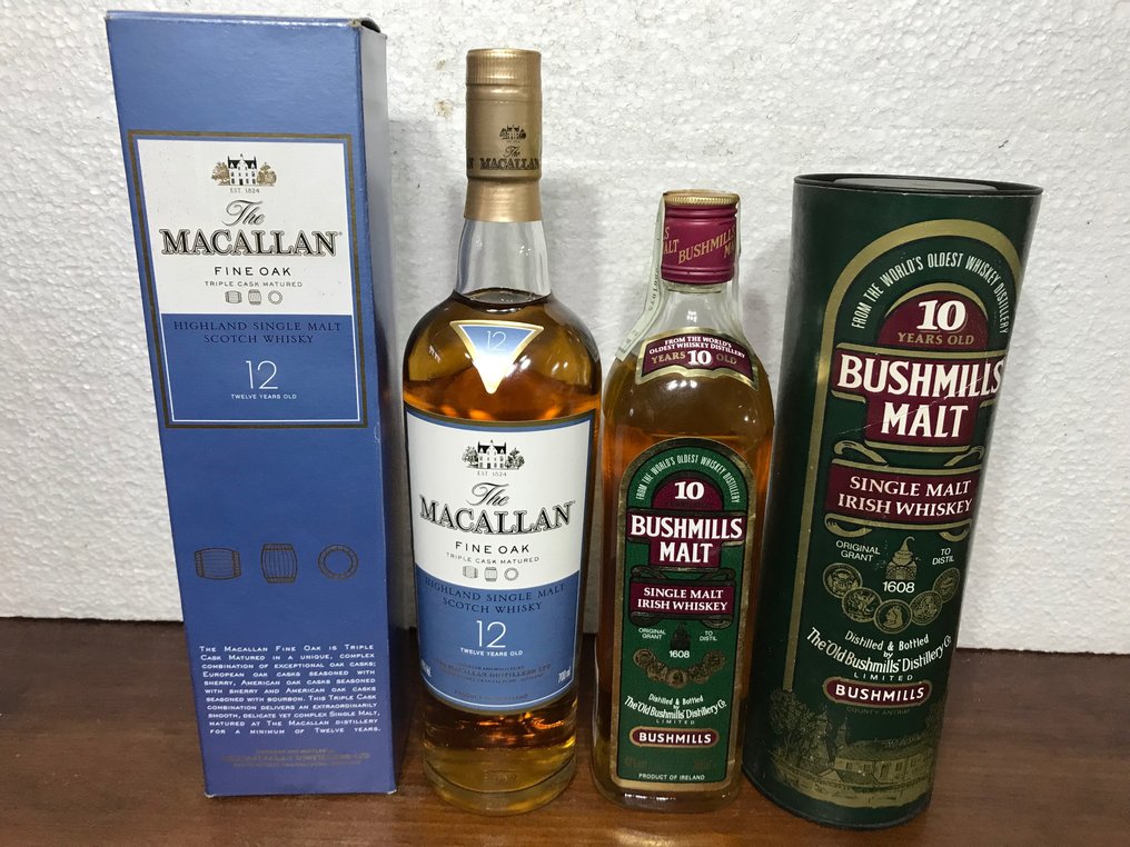 Macallan 12yo Triple Cask Fine Oak + Bushmills 10yo - 700ml - 2 bottles - Catawiki