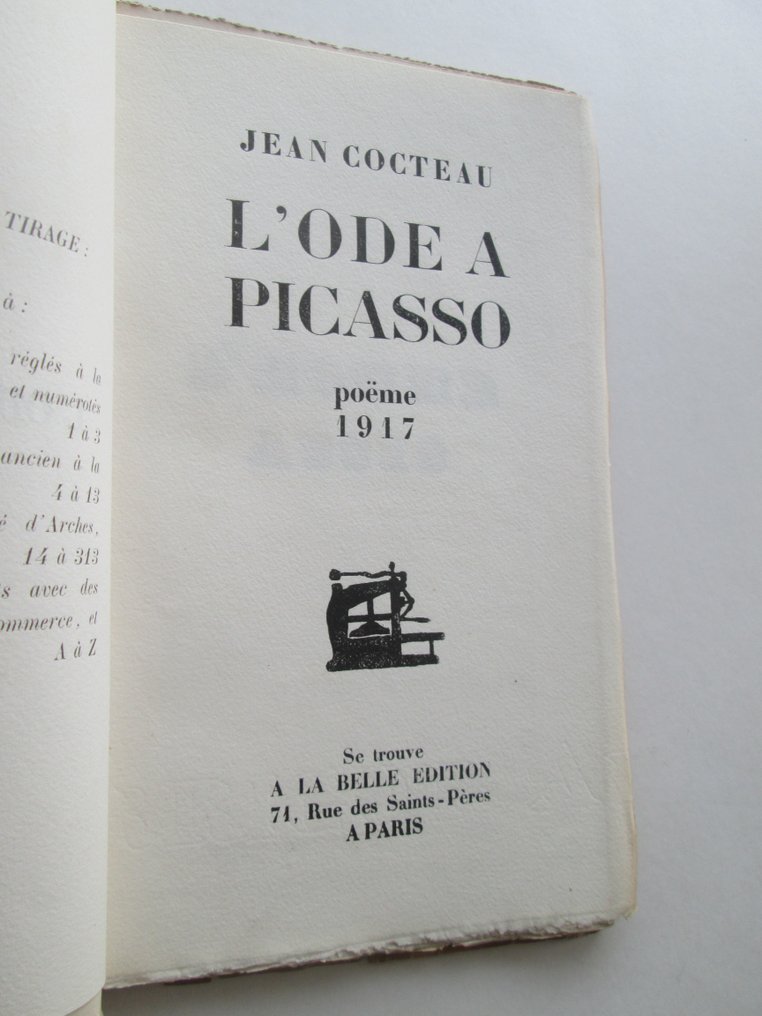 Jean Cocteau - L'Ode à Picasso - 1919 - Catawiki