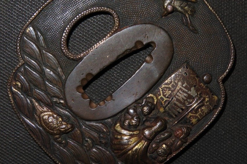Katana Cuivre Seven Lucky Gods Treasure Ship Tsuba C3 814 Japon