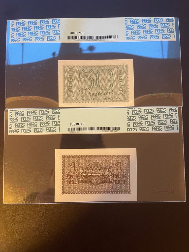 Germany. - 50 Reichspfennig and 1 reichsmark ND (1940-45) - Pick R135 ...