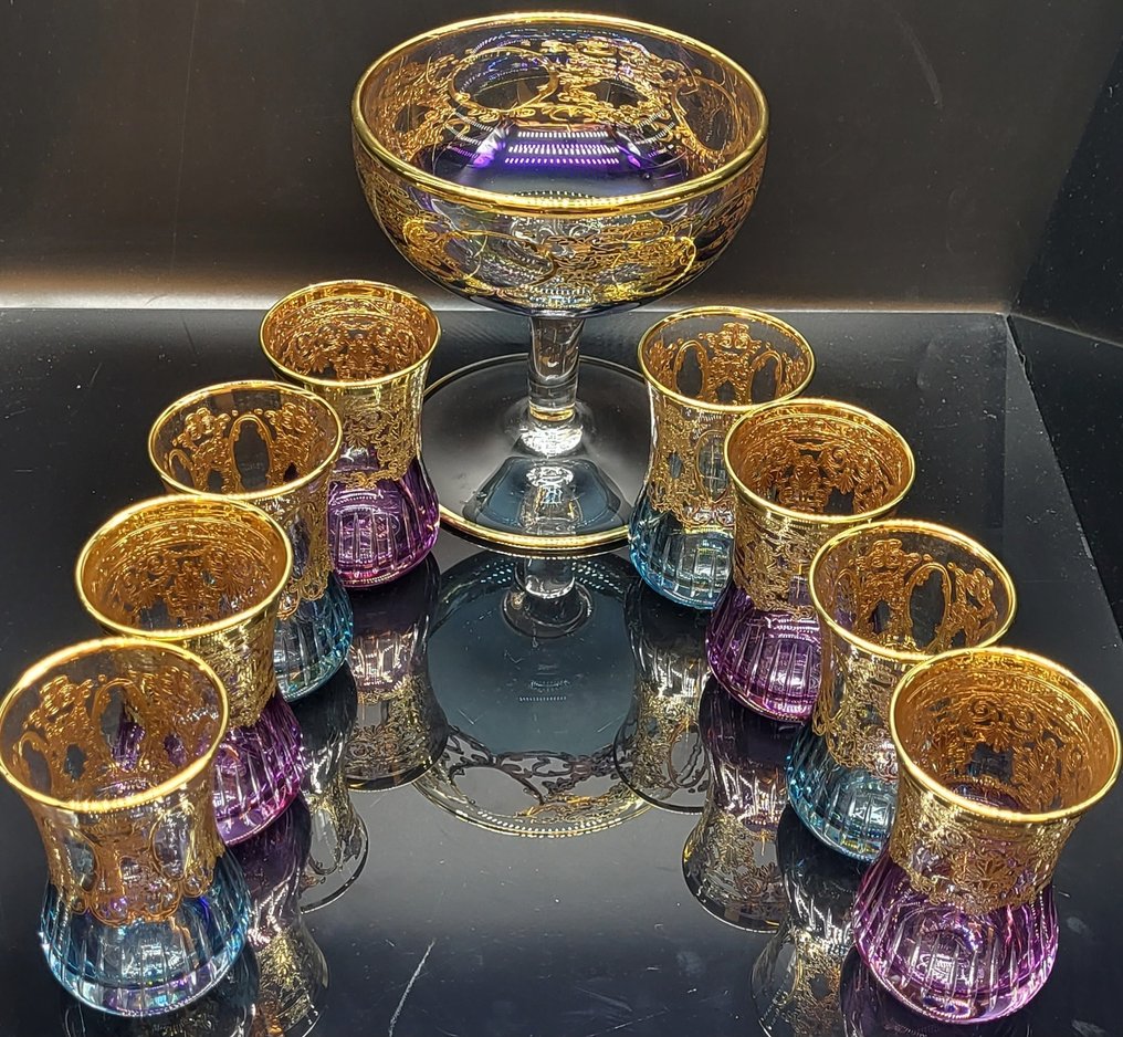 cristalleria italiana - Liquor set (7) - full gold luxury goblets whit ...