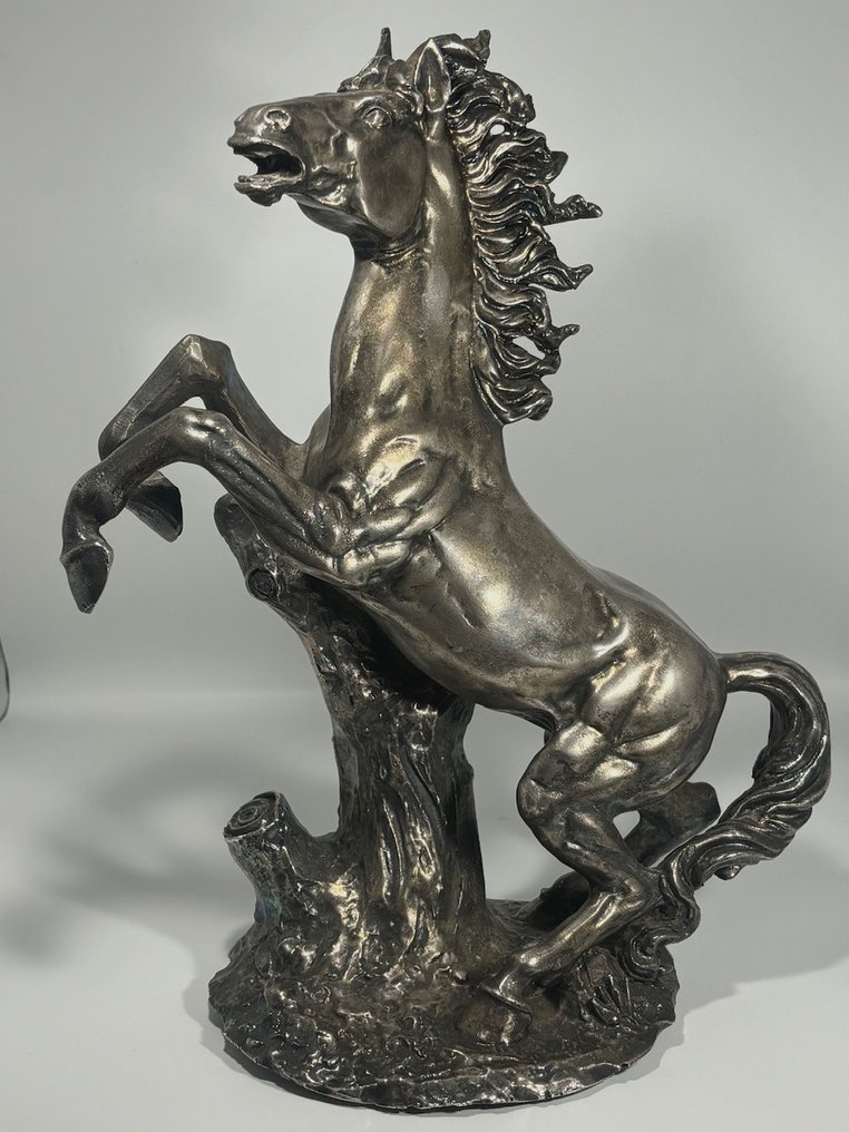 Escultura, Cavallo rampante - 30 cm - Laminado de plata - Catawiki