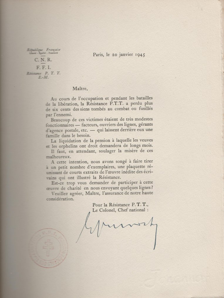 Colette, Aragon, Alexandre Arnoux, Claude Aveline, André Billy, Albert Camus, Jean Cassou, Paul ...