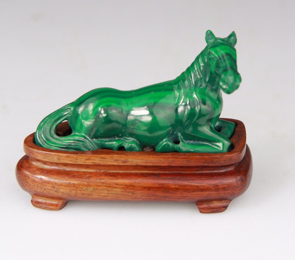 Chinese Carved Malachite Pierre Dure Statue Horse Cheval Chine ...