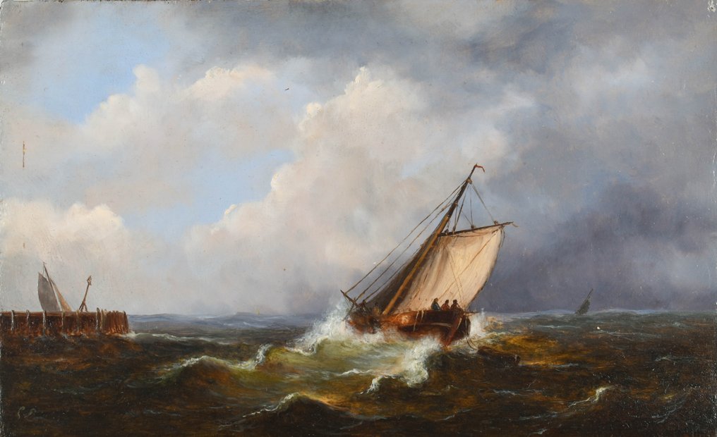 Govert van Emmerik (1808-1882) - Fishers leaving port in a storm - Catawiki