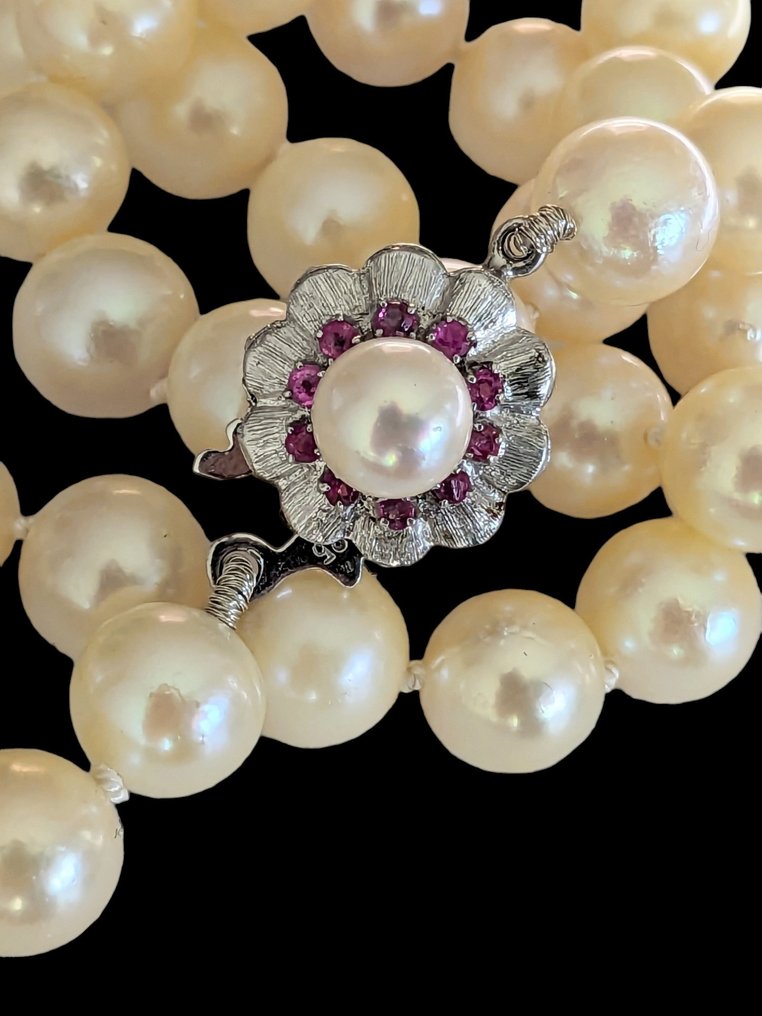.585 (14 carats) Or - Collier Perle Akoya - Rubis - Catawiki