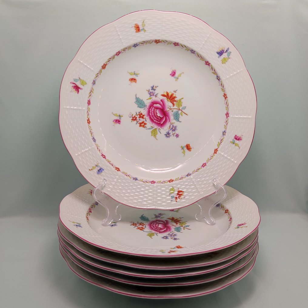 Herend - Teller (6) - 6er Set gemuldeter Speiseteller/Suppenteller Ø 24,3 cm 503/NB "Nanking ...