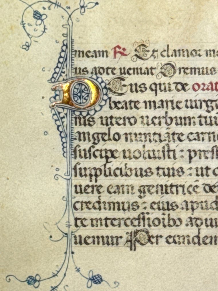 Scriptorium of the Middle Ages - Book of Hours Single Leaf with Gold ...