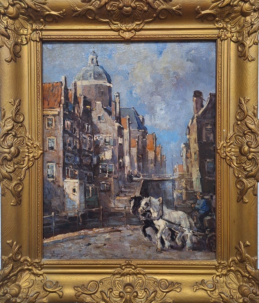 Herman Bogman jr. (1890-1975) - Stadsgezicht met paard en wagen - Catawiki