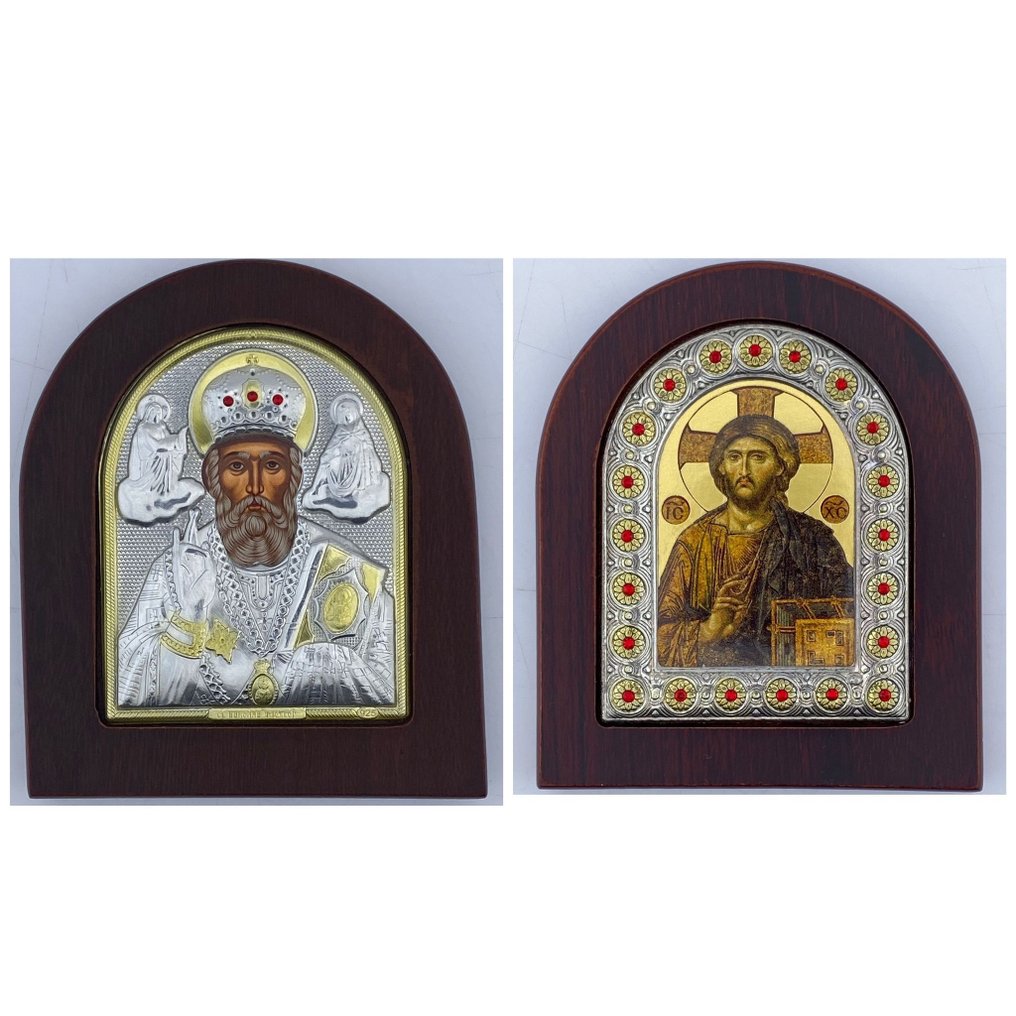 Icon - Saint Nicholas (Santa Claus) 925 Silver Icon & Christ ...